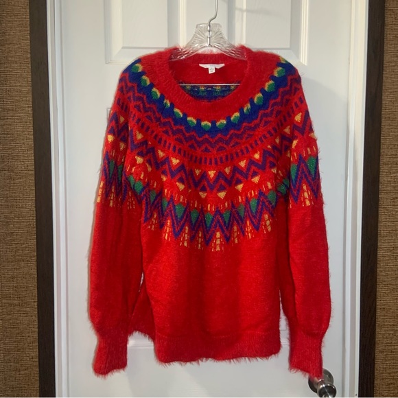 Time and Tru | Sweaters | Time Tru Red Festive Fuzzy Knit Pullover ...